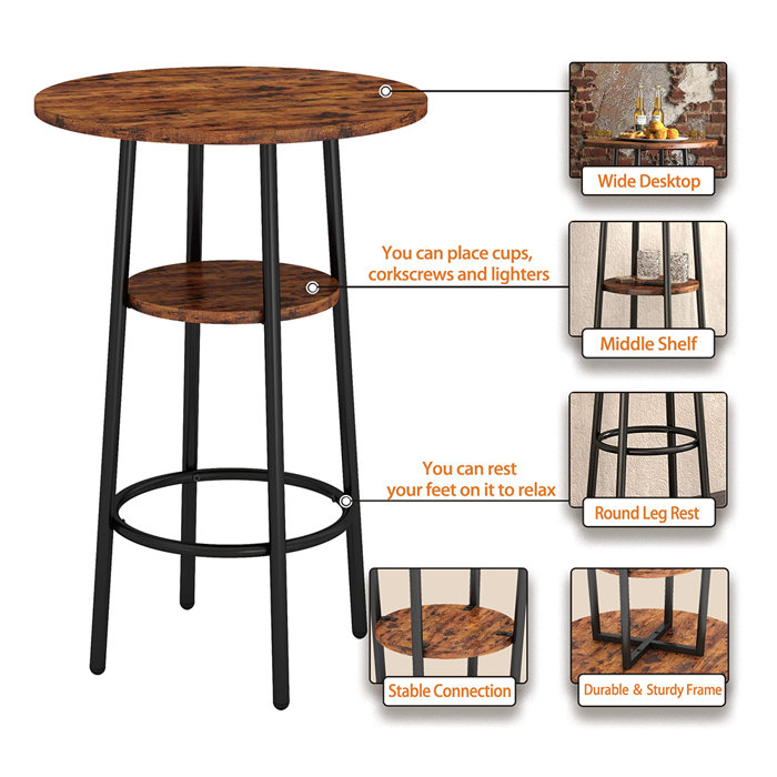 17 Stories Bistro Table and Chairs Set of 2, 3-Piece Bar Table and Chairs, Small 2-Tier Round ...